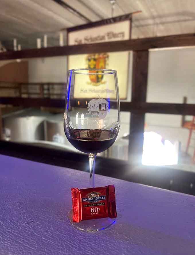 A glass of red wine paired with Ghirardelli chocolate proves that some combinations are simply meant to be together forever.