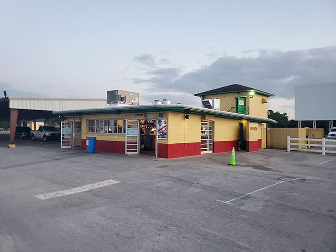 The yellow and red snack bar building houses all the movie essentials &ndash; from buttery popcorn to those nachos with unnaturally orange cheese.