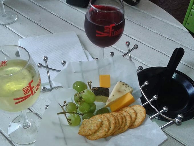 Wine, cheese, and crackers: the holy trinity of civilized snacking, Florida beach style.