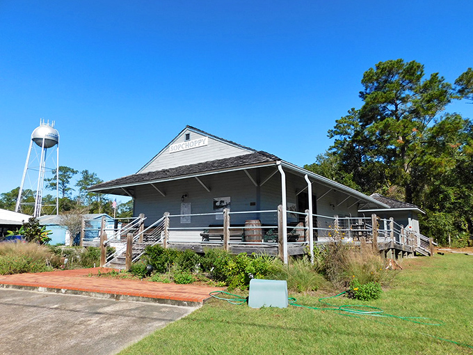 The Old Train Depot whispers tales of Sopchoppy's railroad heyday, now preserving those stories for curious visitors instead of waiting passengers.