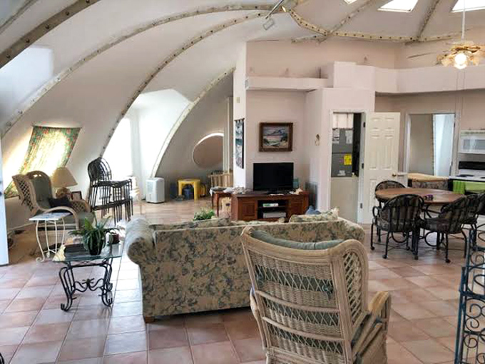 This living room proves that mid-century modern and space-age design can create the coziest command center you've ever relaxed in.