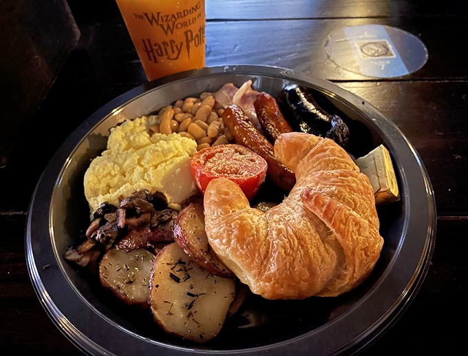 The Traditional English Breakfast arrives like a feast worthy of Hogwarts, with every component cooked to perfection on one magnificent plate.