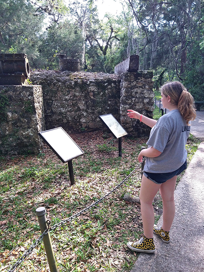 History comes alive as visitors connect with interpretive displays explaining the complex story behind these atmospheric ruins.