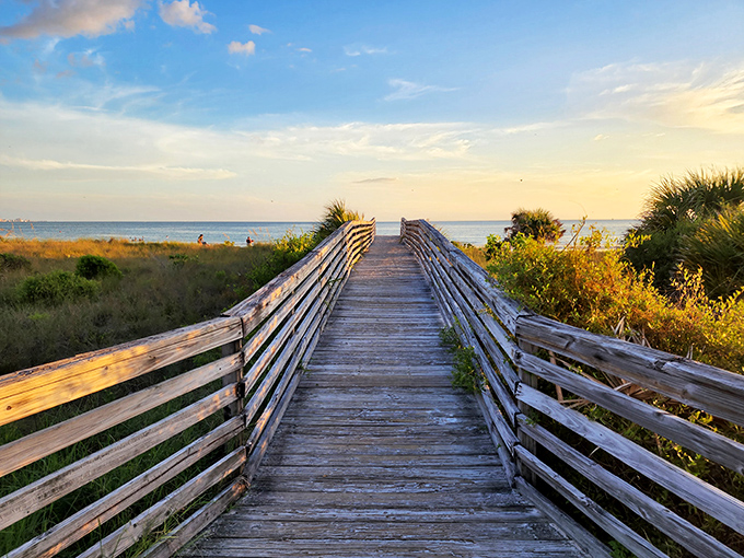 This weathered boardwalk doesn't just lead to the beach &ndash; it's the threshold between everyday life and coastal serenity.