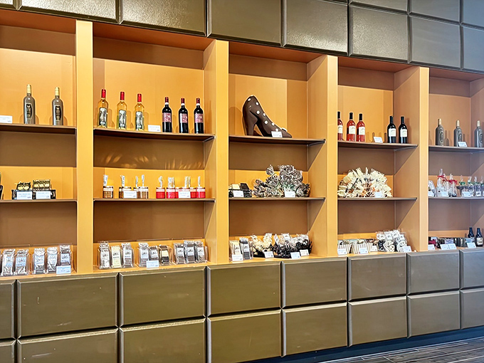 Chocolate in every form imaginable lines these shelves, from traditional bars to exotic creations that make you question why you ever settled for ordinary candy.