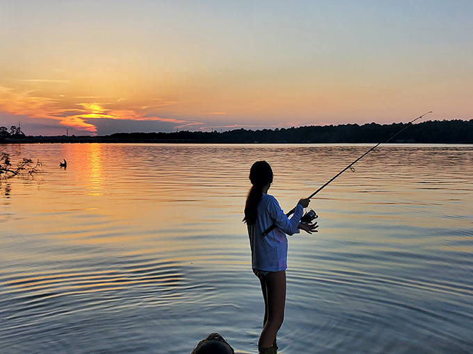 Sunset fishing at Rocky Bayou &ndash; where catching dinner comes with a side of spectacular views.