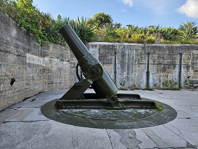 This massive mortar once stood ready to defend Tampa Bay, now silently telling tales of wars never fought and ships never seen.