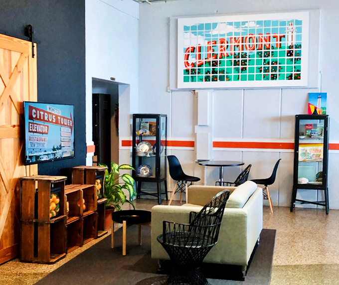 The lobby welcomes visitors with a perfect blend of vintage charm and modern comfort, like walking into Florida's coolest living room.