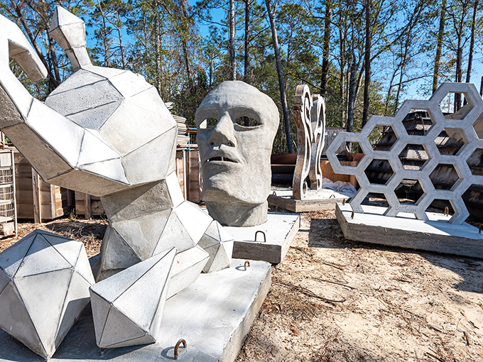 Concrete visions waiting for their watery home &ndash; these sculptures will soon transform from stark forms to living reefs.