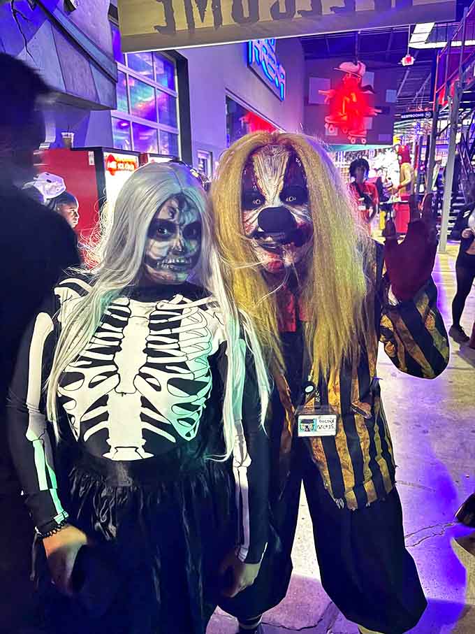 Nothing says "welcome to our nightmare" quite like a skeleton and clown duo. The ultimate horror tag-team awaits your screams.