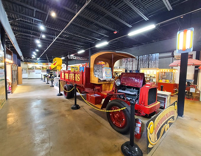 This meticulously restored carnival truck represents the nomadic lifestyle of show people who brought entertainment to small towns across America.