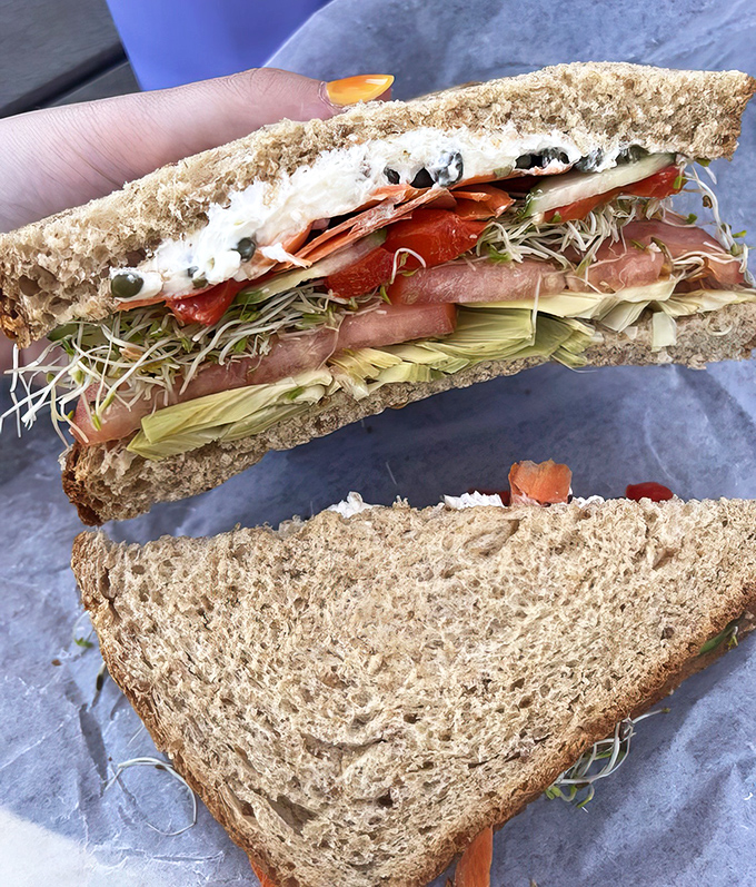This isn't just a vegetarian sandwich – it's a garden party between two slices of bread, where every vegetable brings its A-game.