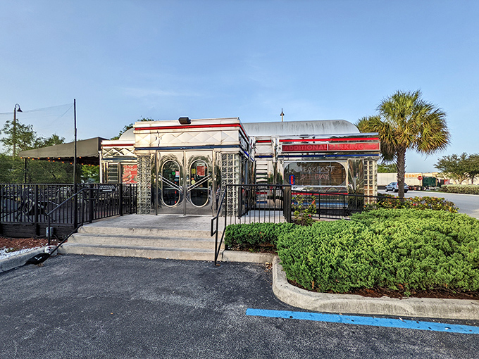 The neon "BAR & LOUNGE" sign hints at Moonlite Diner's dual personality – family-friendly by day, swinging spot for the cocktail crowd after dark.