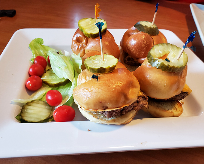 These aren't just sliders&mdash;they're tiny ambassadors of joy. Served with fresh veggies and enough pickle to make your mouth do that happy little dance.