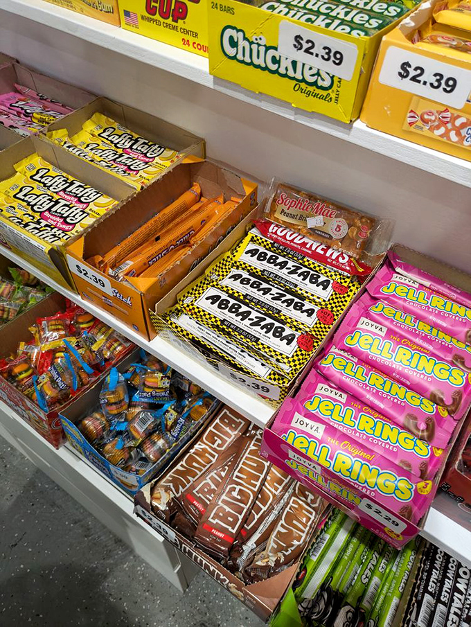 Retro candy classics lined up like sweet soldiers from childhood, each one ready to transport you back to simpler times with a single taste.