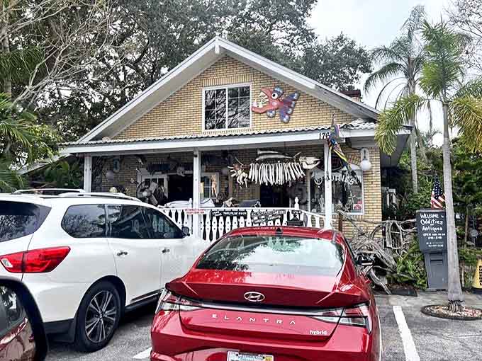 The unassuming facade hides a world of wonders within. That porch is the threshold between ordinary and extraordinary.