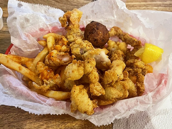 The gator basket isn't just food, it's an experience &ndash; tender tail meat in seasoned breading that shatters with each bite.