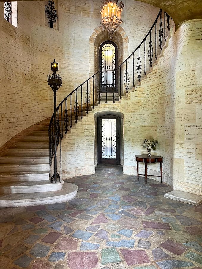 This sweeping staircase wasn't just built for function &ndash; it was designed for dramatic entrances and whispered gossip.