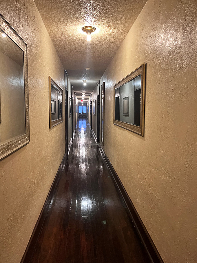 The Shining meets Southern charm in this corridor where your footsteps echo alongside those from another time. Keep moving and don't look too long at those framed pictures.