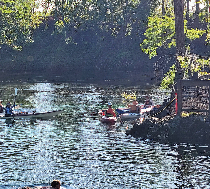 Kayakers glide across mirror-like waters, experiencing the park from nature's original watercraft – no motor, no problem, just pure paddling pleasure.