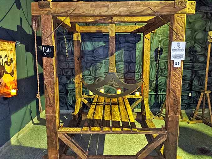 The pendulum: medieval precision engineering at its most terrifying. Slowly lowering toward the victim, it gives "cutting it close" new meaning.