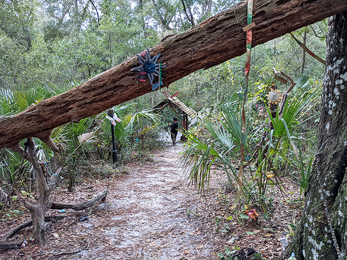 The Fairy Trail winds through native Florida woodland, offering a whimsical counterpoint to the serious spiritual work happening in reading rooms throughout town.