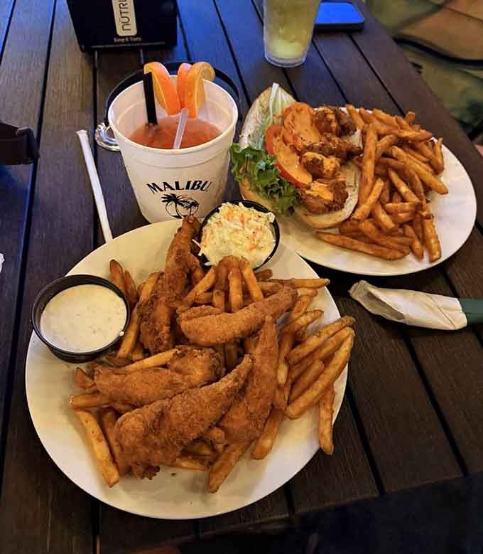 This seafood platter looks like the ocean's greatest hits album, featuring all the crispy, golden classics you crave after a beach day.