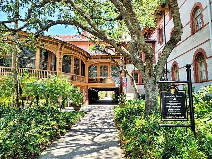 Ponce de Leon Hall stands as a testament to Gilded Age opulence, its twin towers and terra cotta roof creating an unmistakable silhouette.