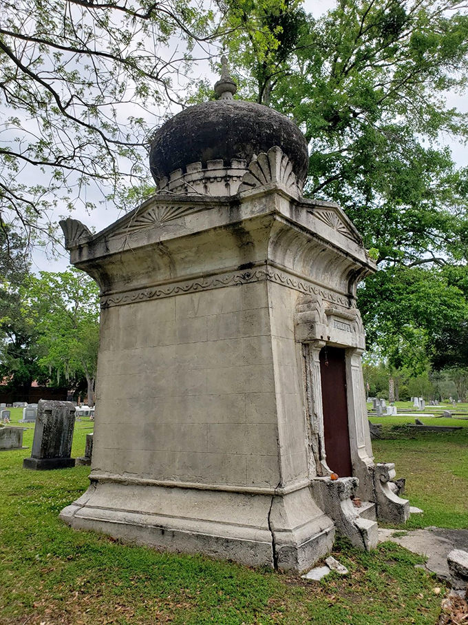 From this angle, the mausoleum's classical influences become apparent &ndash; a curious blend of Eastern and Western architectural traditions in the Florida sunshine.