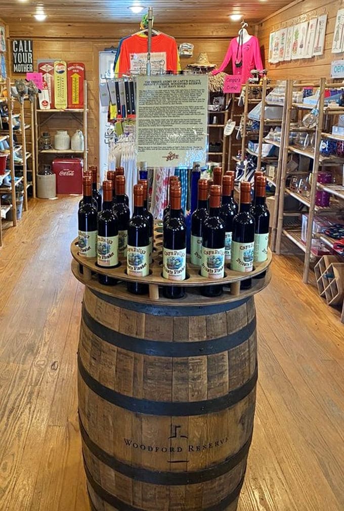 Cap'n Polly's wines stand at attention like a delicious army, ready to conquer your afternoon with flavor and good vibes.