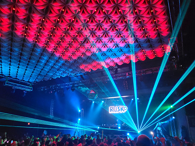 The Ritz Ybor transforms from historic theater to pulsating nightclub when the sun sets, its dazzling light shows creating a surreal dance experience.