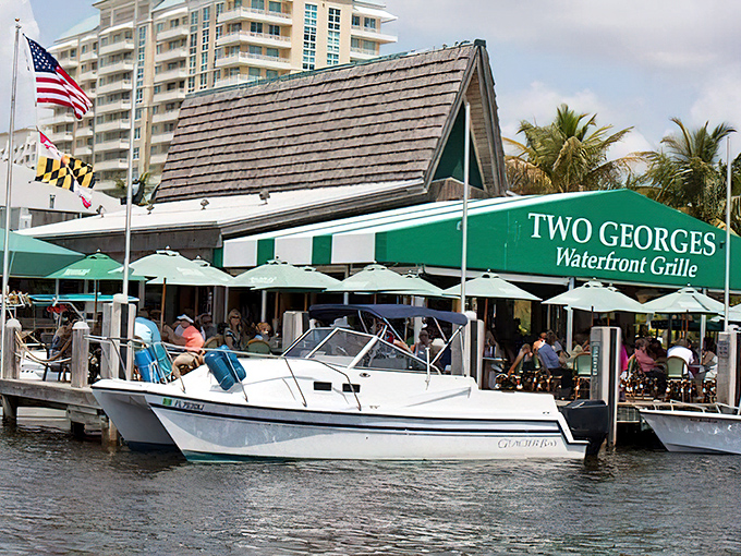 Two Georges Restaurant serves up waterfront dining where boats become part of the ambiance and seafood travels mere yards from ocean to plate.