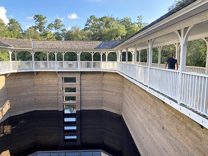 The octagonal walkway offers visitors a 360-degree perspective of this architectural marvel, where wealthy tourists once promenaded between healing soaks.