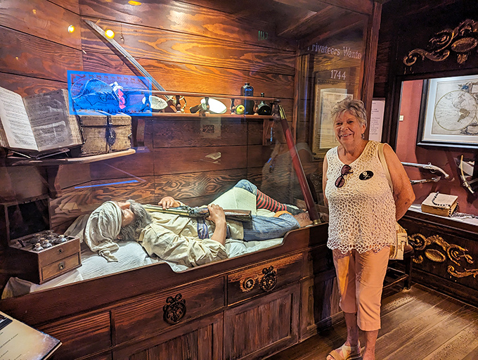 A sailor's final resting place? This eerie display recreates shipboard living quarters where many a pirate dreamed of plunder.