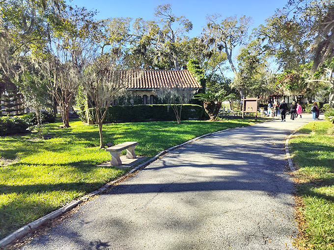 The mission grounds welcome history buffs and casual tourists alike, offering shaded paths where Spanish moss creates nature's own air conditioning.