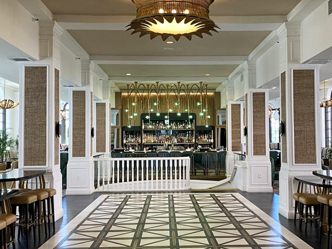 The bar area invites conversation and relaxation, where mixologists craft cocktails that are both works of art and delicious vacation necessities.