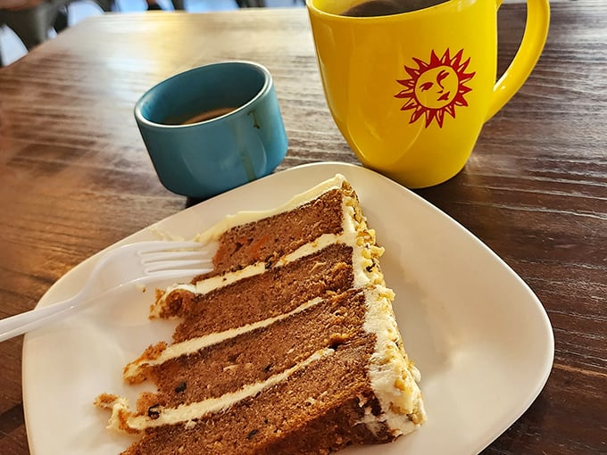 Carrot cake that makes you forget counting calories &ndash; layers of spiced perfection with cream cheese frosting.