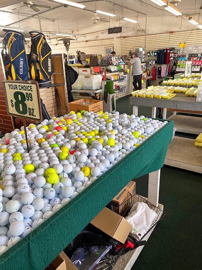 Golf enthusiasts, rejoice! Bins of balls waiting for their second chance at glory &ndash; because why pay full price for something you might lose anyway?
