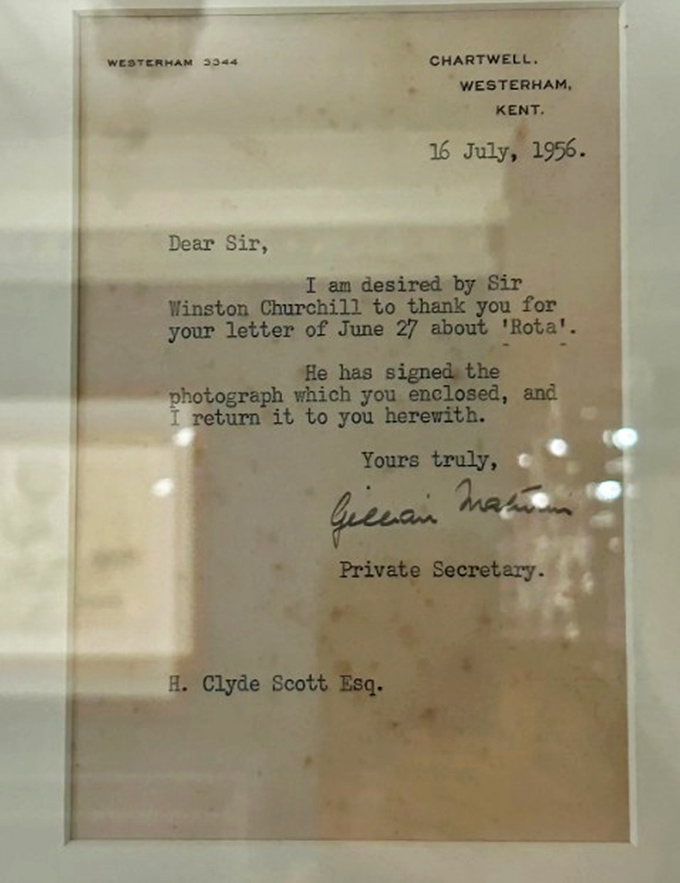 History preserved in ink &ndash; this 1956 letter from Churchill's office confirms Rota's remarkable journey from wartime symbol to museum treasure.