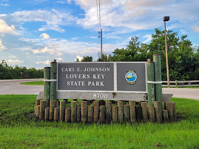 The wooden welcome that signals your departure from ordinary life and entrance into Florida's natural wonderland.
