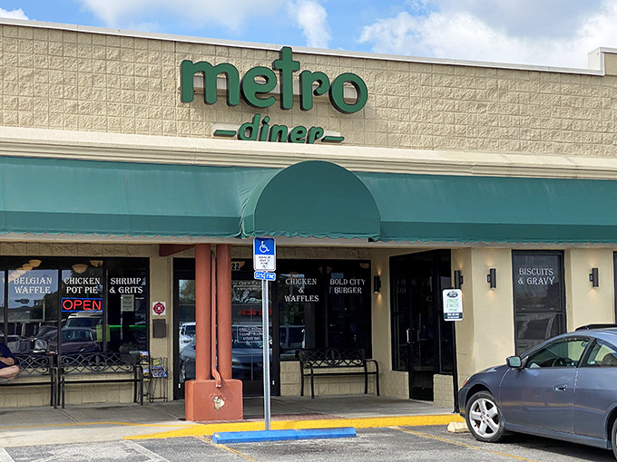 Metro Diner's understated storefront hides a powerhouse of comfort food, where the chicken and waffles have achieved legendary status among Jacksonville locals.