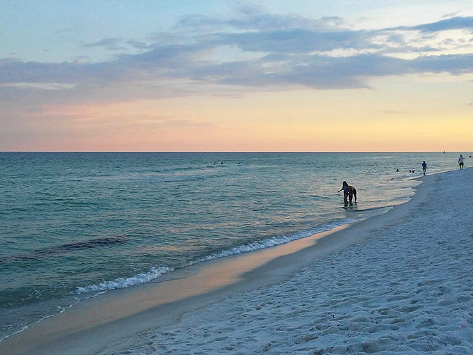 Hello, sunset glow! Enjoying the magical, pastel colors reflecting on the gentle waves as the day winds down.