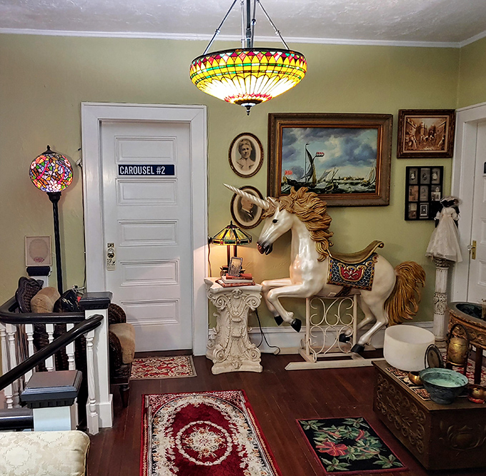 A life-sized carousel horse stands sentinel in the aptly-named Carousel Room, where guests might wonder if they'll hear phantom calliope music in the night.