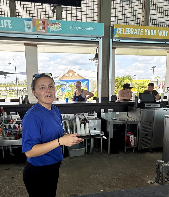 Tropical refreshments flow freely at the Lagoon Club, where friendly staff serve up beverages that taste even better after conquering water slides.