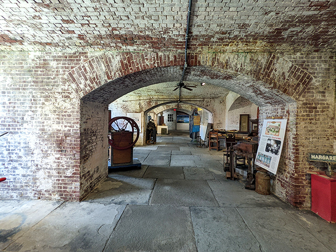 Arched brick passageways create a labyrinth of discovery, each turn revealing another chapter of the Keys' colorful history.