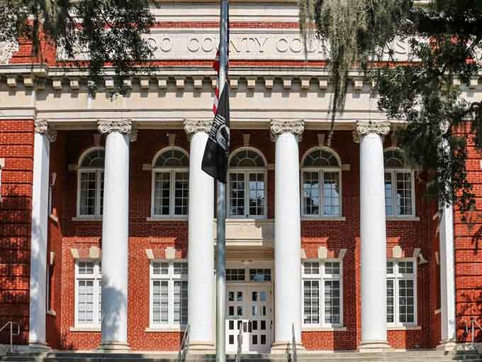 The Hernando County Courthouse commands attention with its classical columns, looking like it wandered in from a Southern novel.