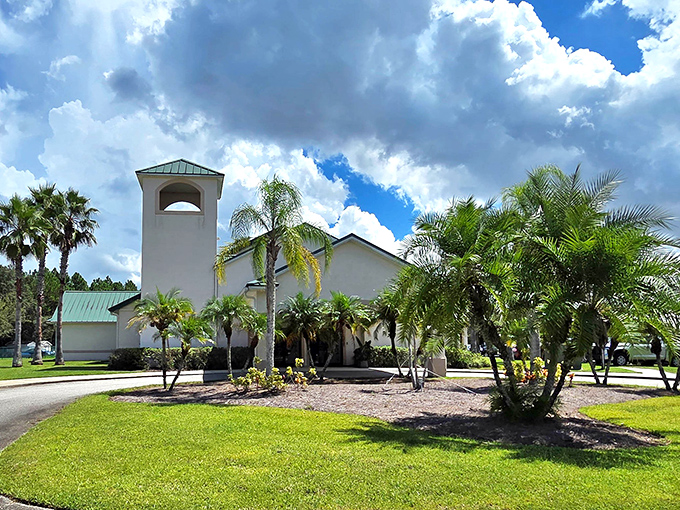 Christ Church Port Orange stands serene among swaying palms, its distinctive tower a landmark for both spiritual seekers and architecture admirers.