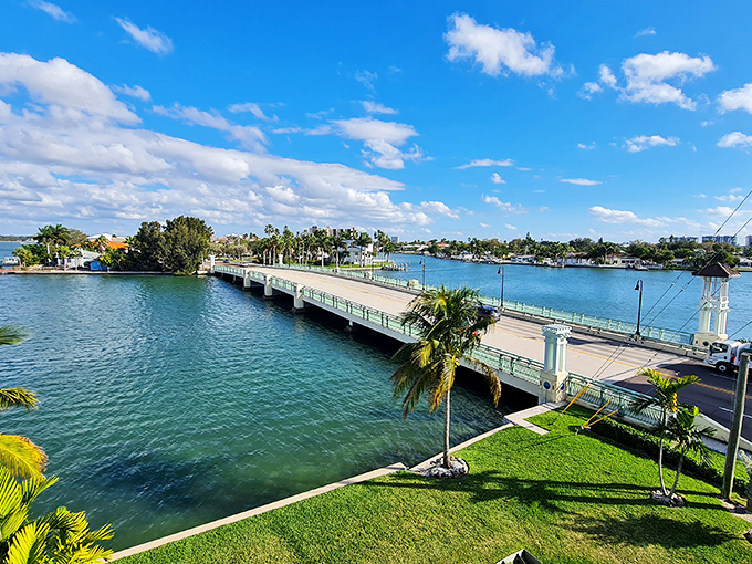 Boaters' paradise where the bridge rises, pausing time momentarily as vessels pass through this aquatic thoroughfare.