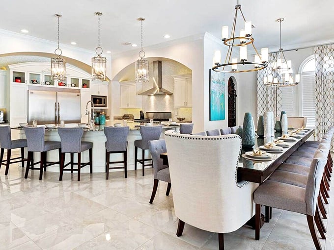 Dinner is served in regal splendor, with pendant lighting casting a warm glow over conversations that linger like the best Disney soundtracks.