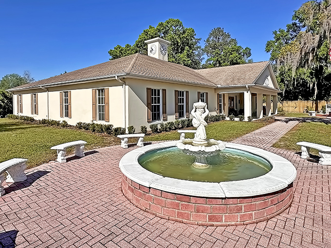 Dunnellon City Hall stands as a stately reminder of small-town governance, complete with charming fountain courtyard.